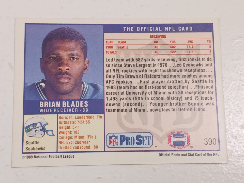 Brian Blades Seattle Seahawks 1989 Pro Set Card #390 | eBay