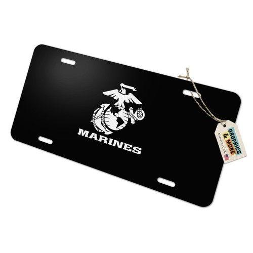 Marines Text USMC White Logo on Black Metal Vanity Tag License Plate | eBay