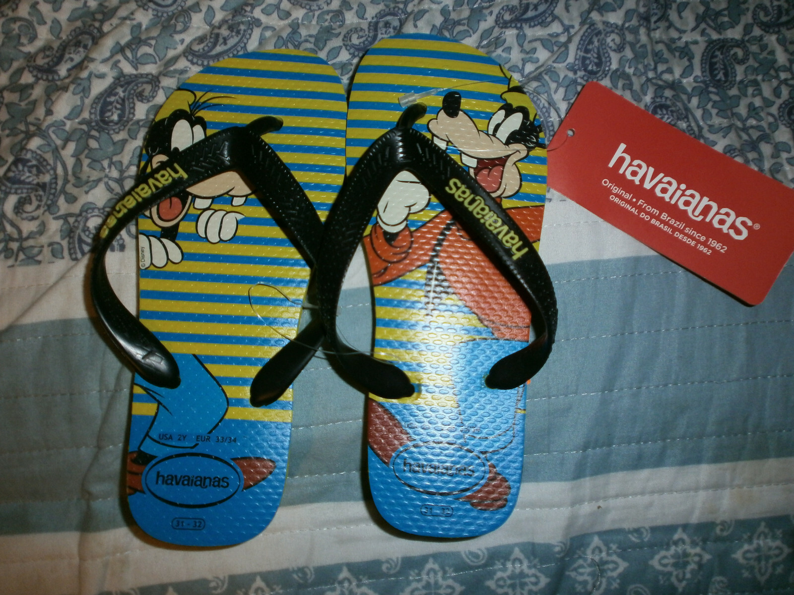 NWOB UNISEX HAVAIANAS TOP DISNEY FLIP FLOPS US 2Y Goofy Neon Yellow | eBay