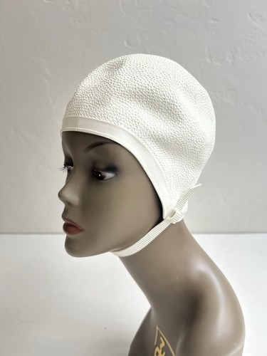vintage 60s Textured swim caps with chin strap NWOT latex Rubber White ...