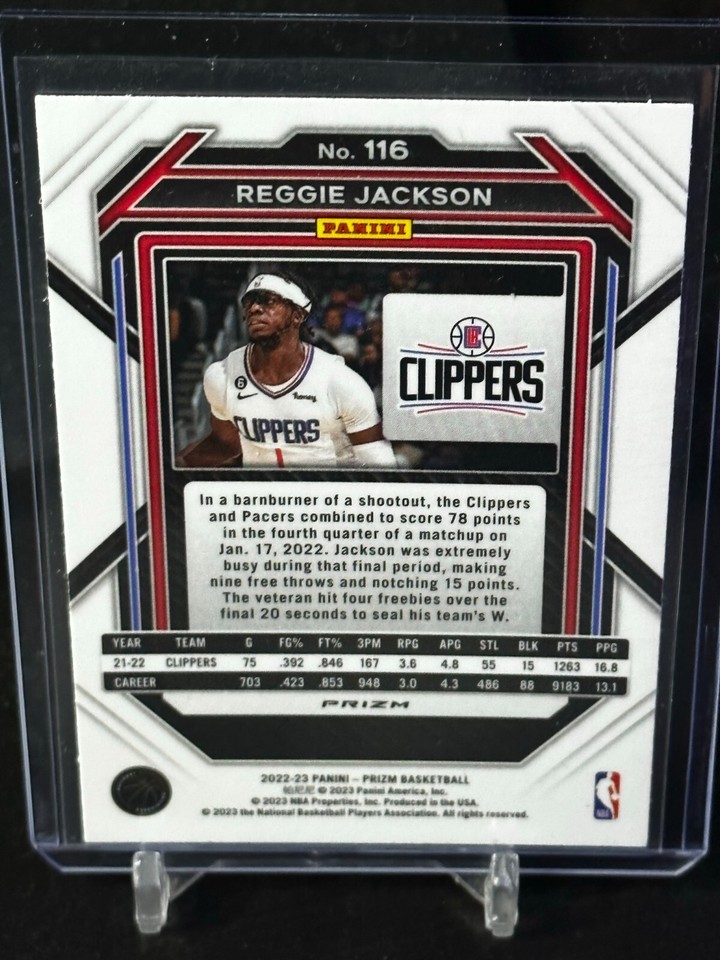 2022-23 Panini Prizm Reggie Jackson Red Cracked Ice Prizm #116 Clippers ...