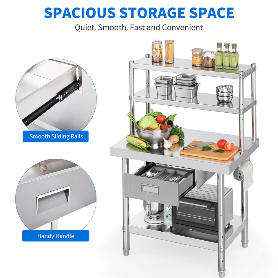 36" × 24" Stainless Steel Table Metal Table Work Table with 36" X 12 ...