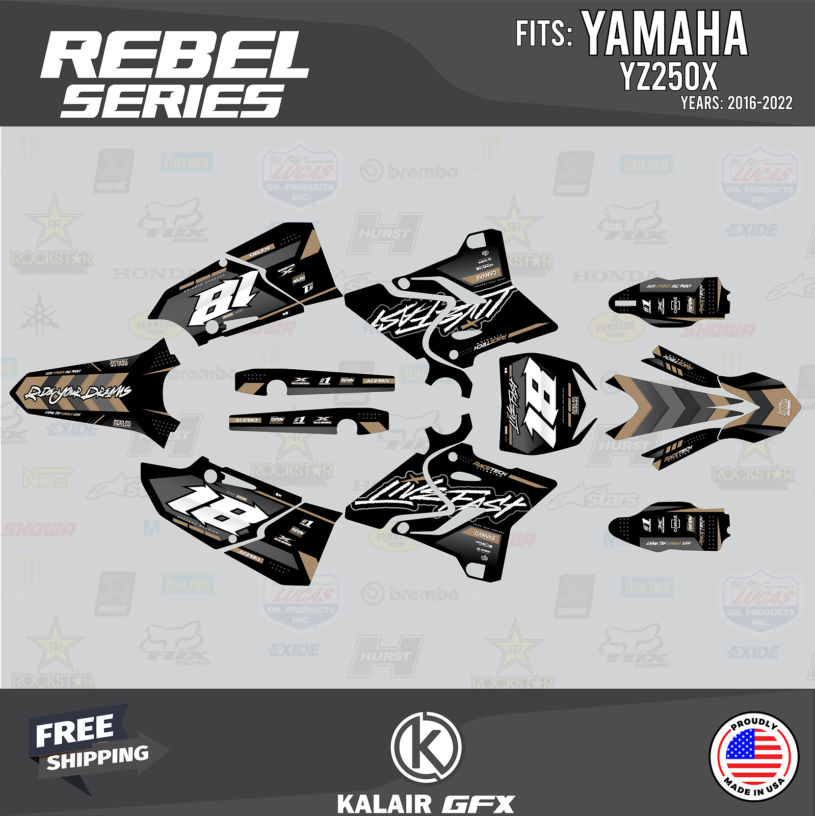 Graphics Kit for Yamaha YZ250X (2016-2022) Rebel-Tan | eBay