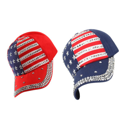 2pcs American Baseball Women Patriotic Hat Usa Flag Pride Caps Memorial ...
