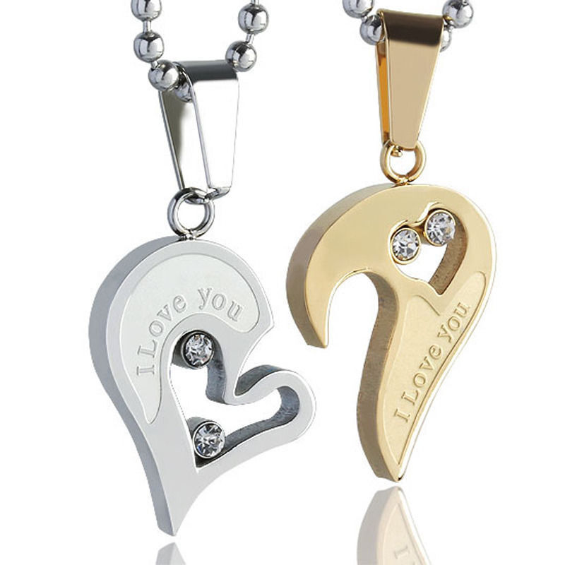 Valentine's Stainless Steel Lover Couple Necklace I Love You Heart ...