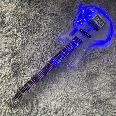 Factory Solid Body Electric Bass Guitar Blue Led Light Rosewood ...