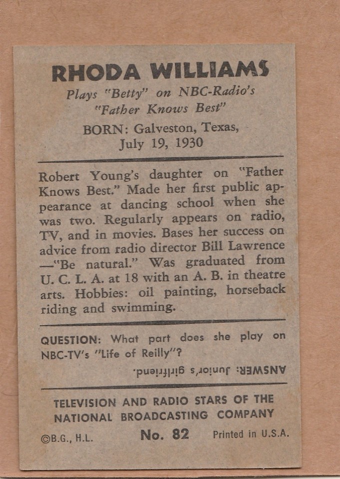 1953 Bowman NBC Radio/TV Stars # 82 Rhoda Williams | eBay