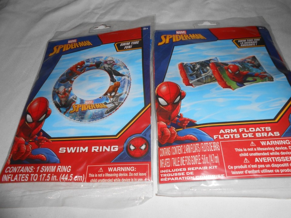 NEW Marvel Spiderman inflatable Swim Ring pool float & Arm Floats w ...