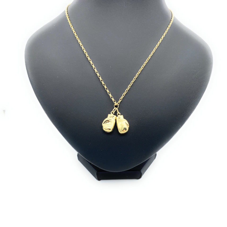 Real 9ct Yellow Gold Double Twin Boxing Glove Pendant Necklace Chain 18 ...