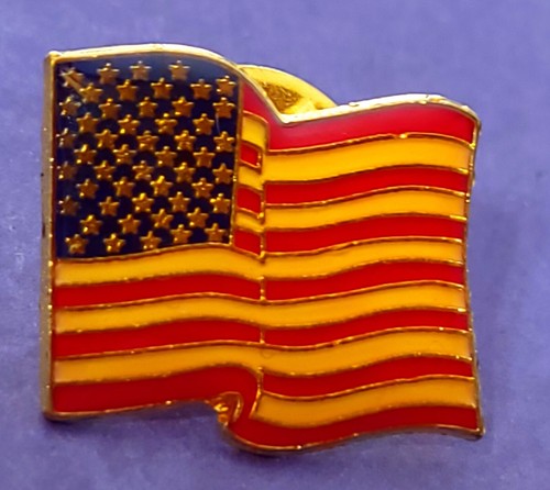 American Flag Lapel Pin Pins Enamel Hat Shirt Gold Border Show Your ...