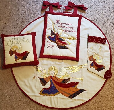 Vintage Set of 4 Christmas Angel Tree Skirt, Wall Hanging Stocking ...