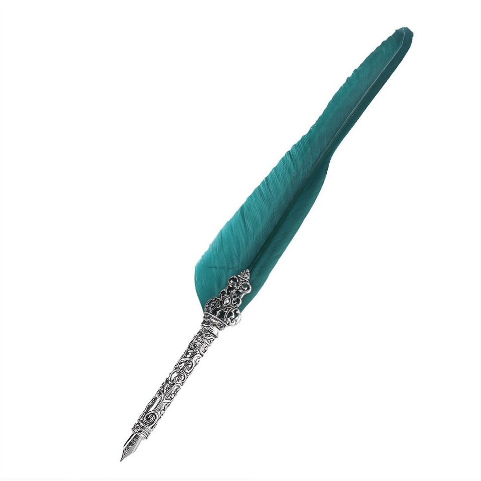 Green Retro Quill Feather Writing Pen Gift Box With Empty Ink Bottle ...