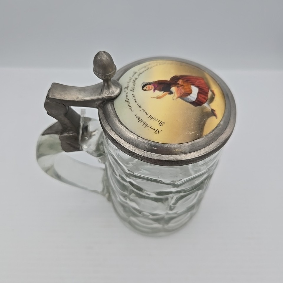 Antique German .5L Dimpled Glass Beer Stein Pewter Lid | eBay