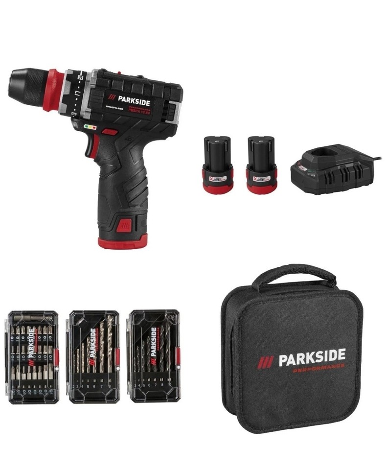 Parkside Performance 12V Cordless Drill Impact Driver Set with 2 ...