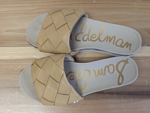 SAM EDELMAN Adaley Slip-On Leather Slides Sandals Brown US 7M Tan Beach ...