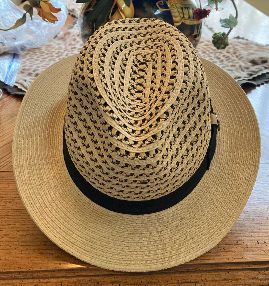 TOMMY BAHAMA MENS FEDORA HAT * L/XL * NEW BRAID STRAW PANAMA STYLE SUN ...