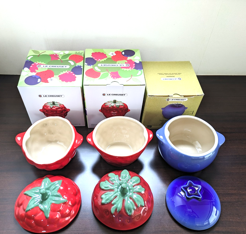 LE CREUSET FRUIT BERRIES STRAWBERRY BLUEBERRY & RASPBERRY Cocotte Stone ...