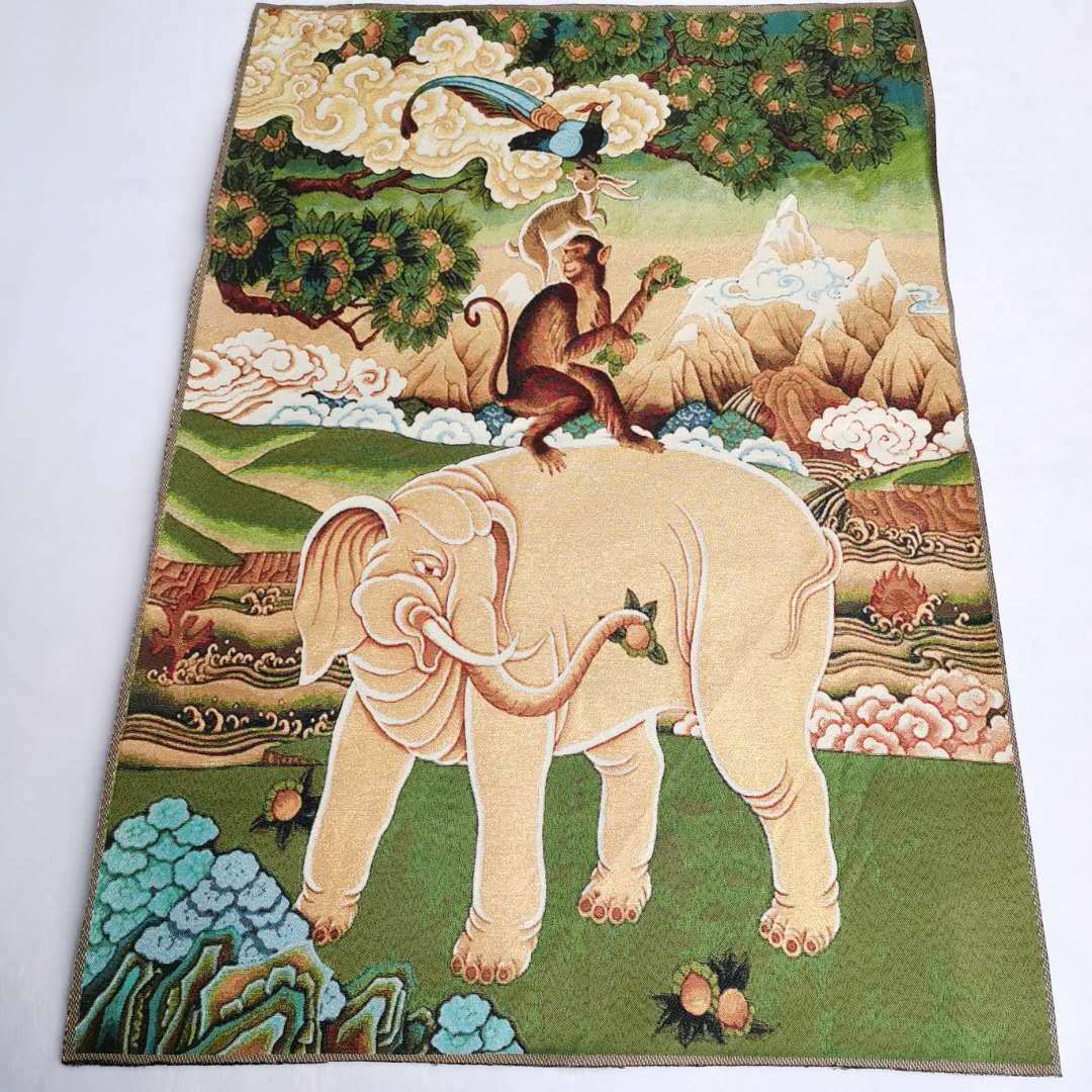 36" Tibet Tibetan Cloth Silk Elephant Monkey Rabbit Peafowl Tangka ...