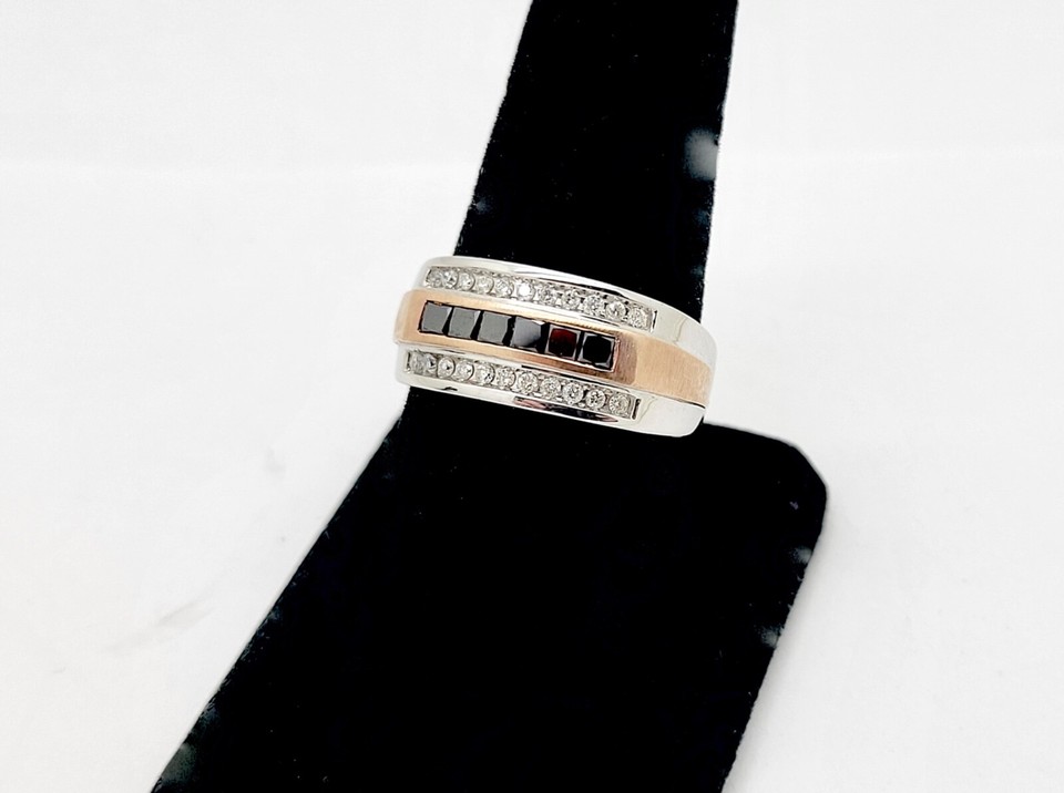 MENS MGW 10K WHITE & YELLOW GOLD 1 CT. DIAMOND & BLACK DIAMOND RING ...