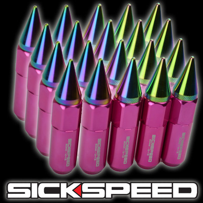 SICKSPEED 20 PC PINK/NEO CHROME SPIKED ALUMINUM 60MM LUG NUTS WHEEL ...