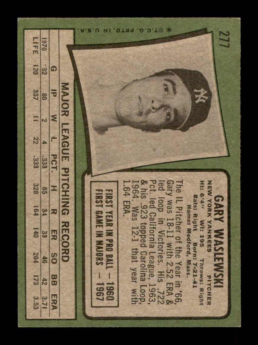 1971 Topps Baseball #277 Gary Waslewski EX/MT *d7 | eBay