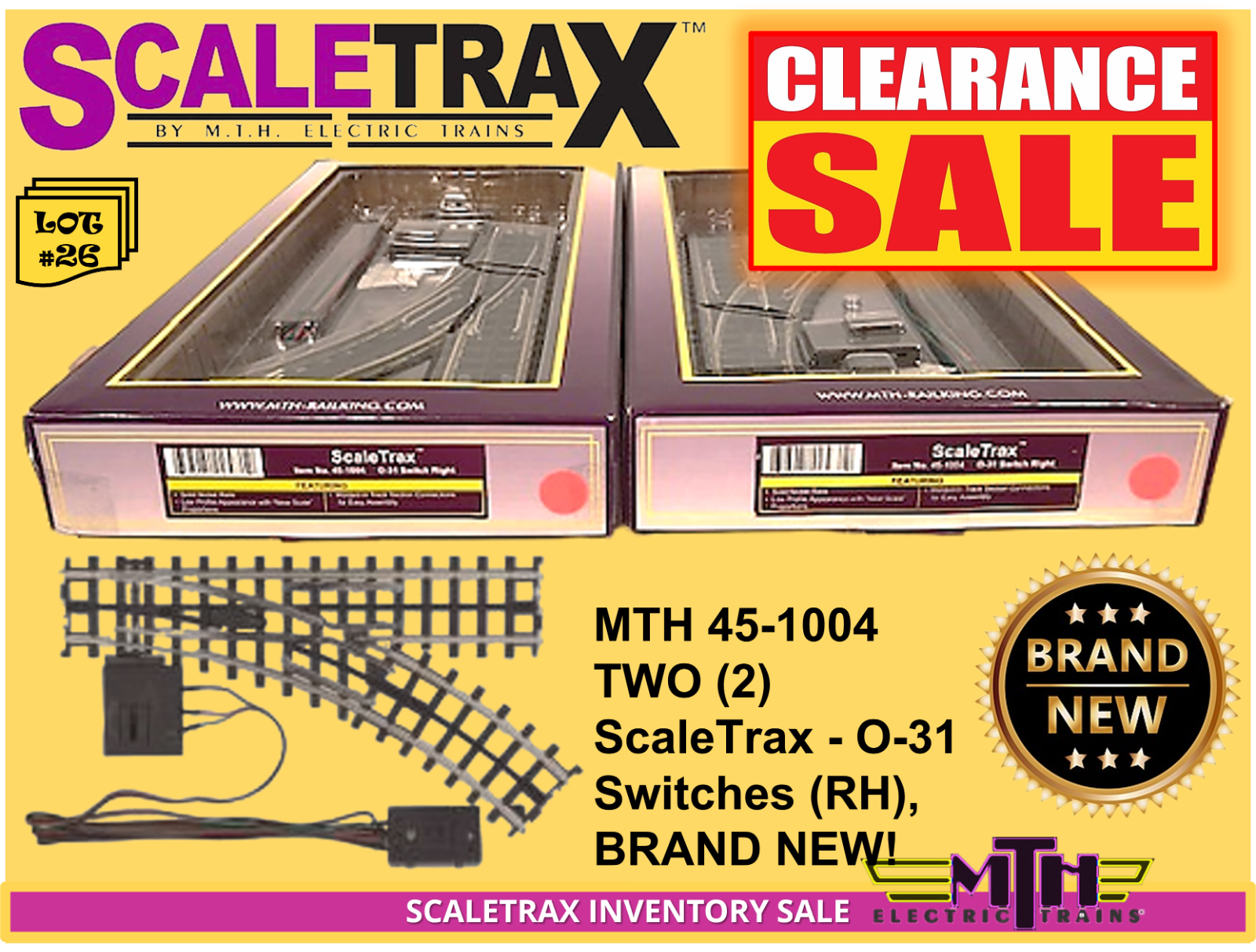 MTH 45-1004 TWO (2) BRAND NEW SCALETRAX O31 RIGHT HAND SWITCHES Layout ...
