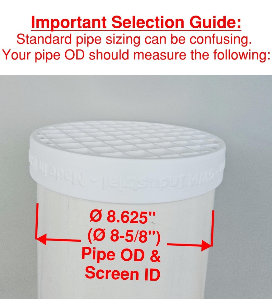 8" Pipe Screen, 8.625" ID, 1/2" Mesh, All Plastic fits on Outside of 8 ...