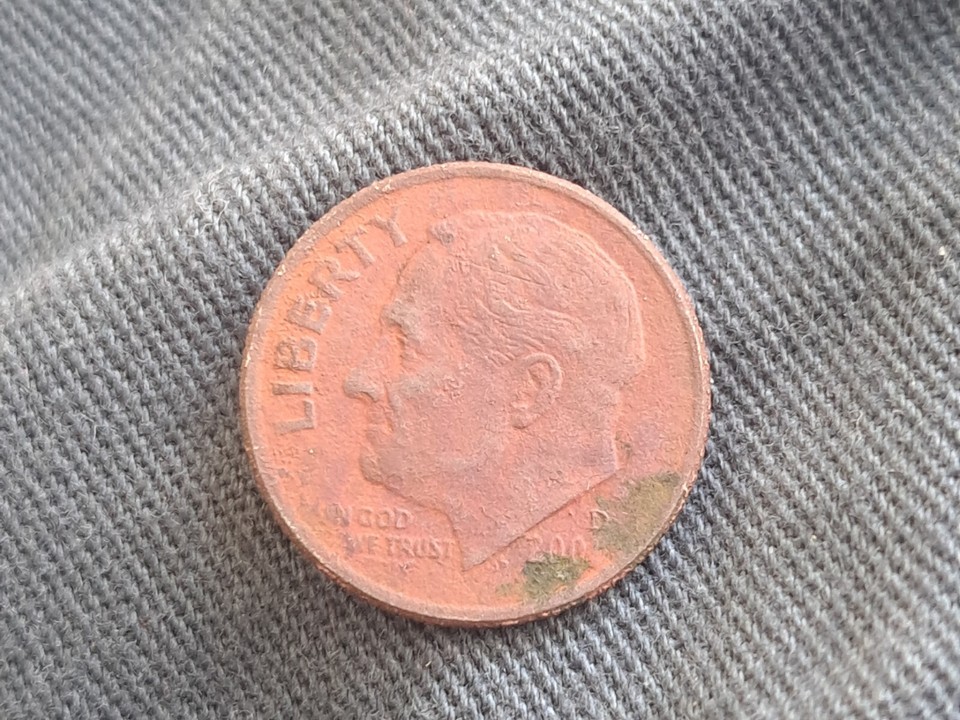 2001 D (SOLID COPPER )2.04g Roosevelt Dime Missing ENTIRE Clad Layer ...