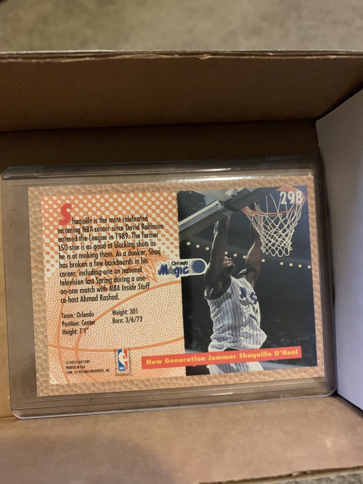 92-93 FLEER SLAM DUNK Shaquille O'Neal Rookie Card #298, SHAQ RC HOF ...