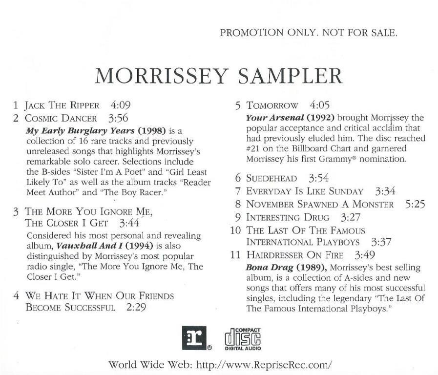 MORRISSEY Morrissey Sampler promo sampler CD | eBay