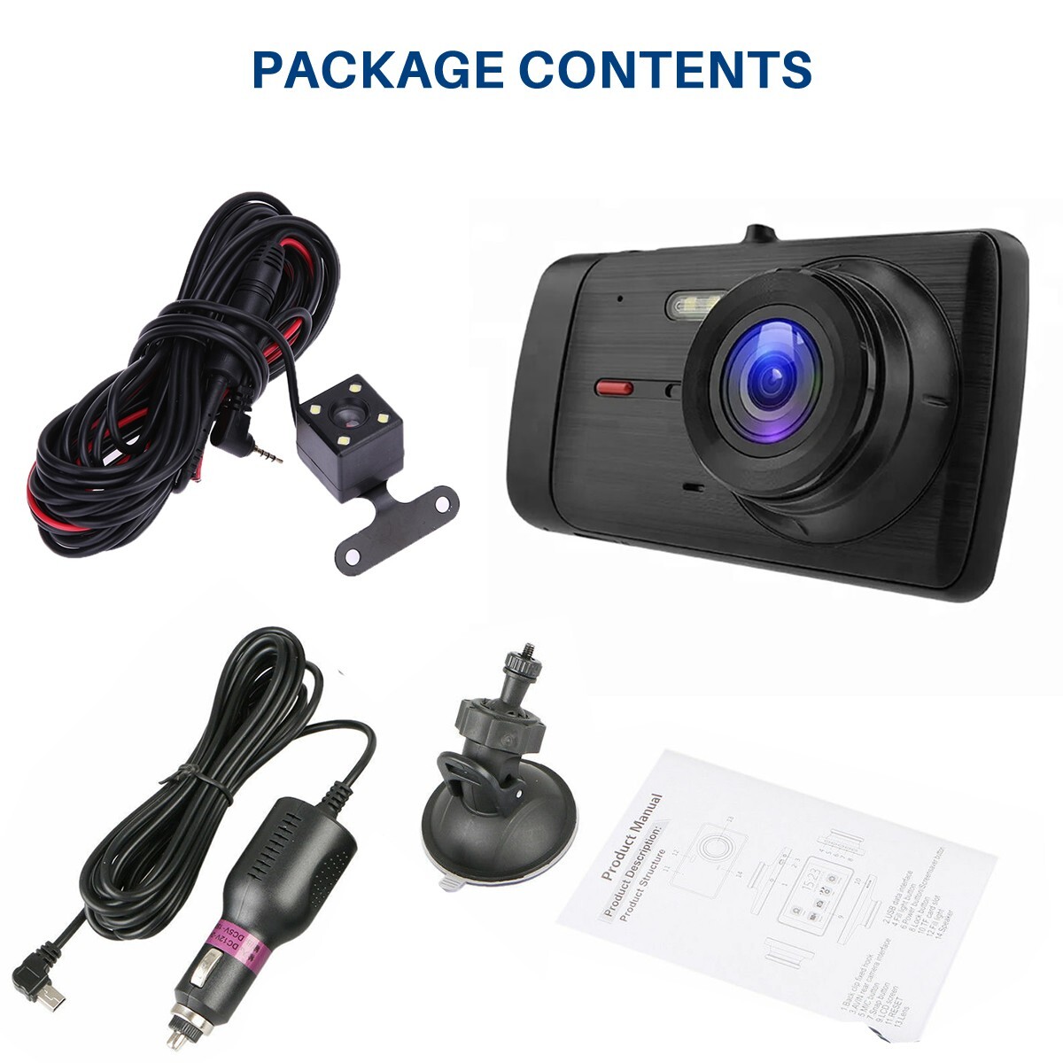 Car Dash Cam Kit Front And Rear Camera HD 1080P Night Vision+32GB ...
