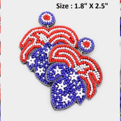 Tropical Leaf USA American Flag Star Seed Bead Drop Dangled Pierce ...