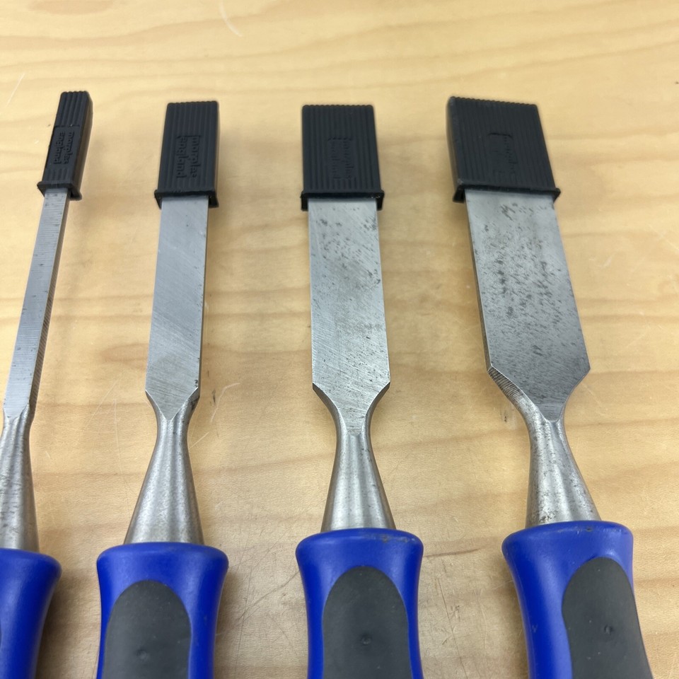Marples 5 Piece Blue Cushion Handle Bevel Edge Paring Chisel Set Sheff ...