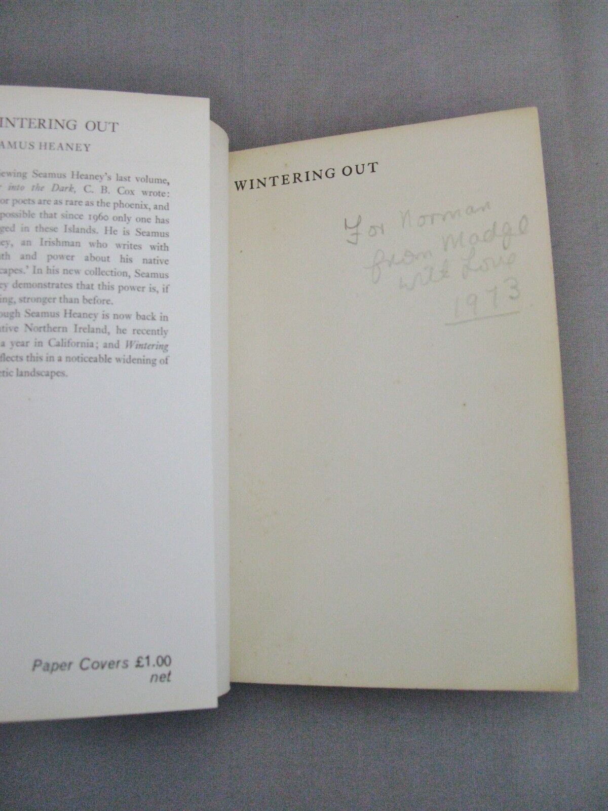 Wintering Out - by Seamus Heaney - 1st edition - Faber and Faber - 1972 ...