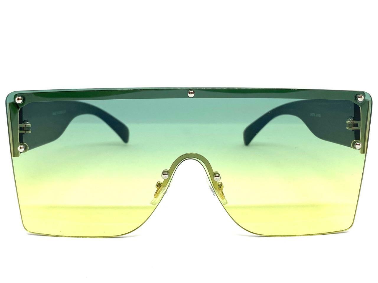 Oversize Modern Retro Shield Style SUNGLASSES Large Big Flat Green ...
