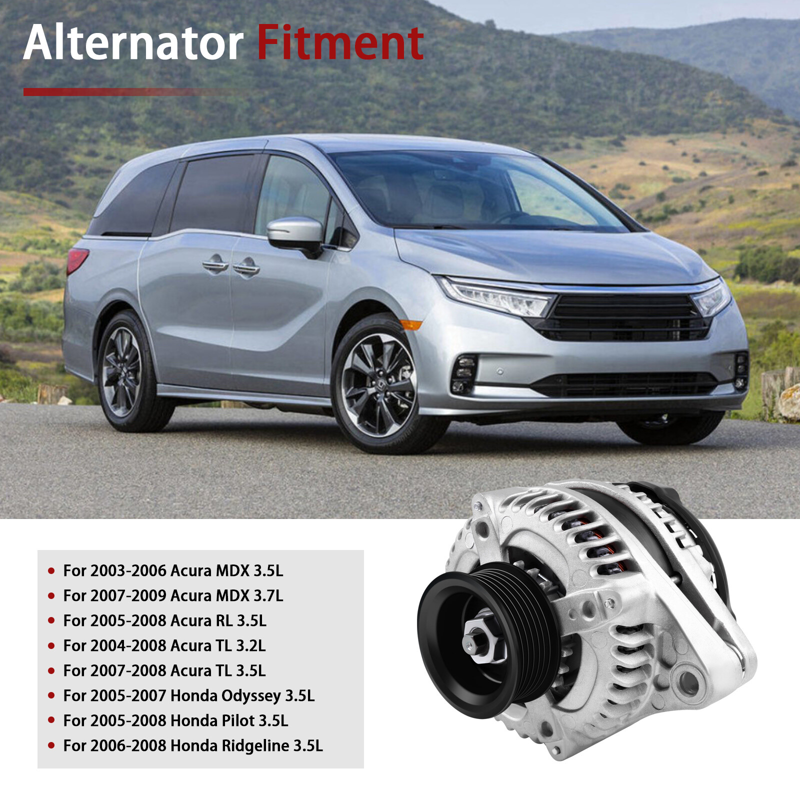 For MDX 2003-2009 TL 2004-2008 High Output 11099 11150 11151 Alternator ...