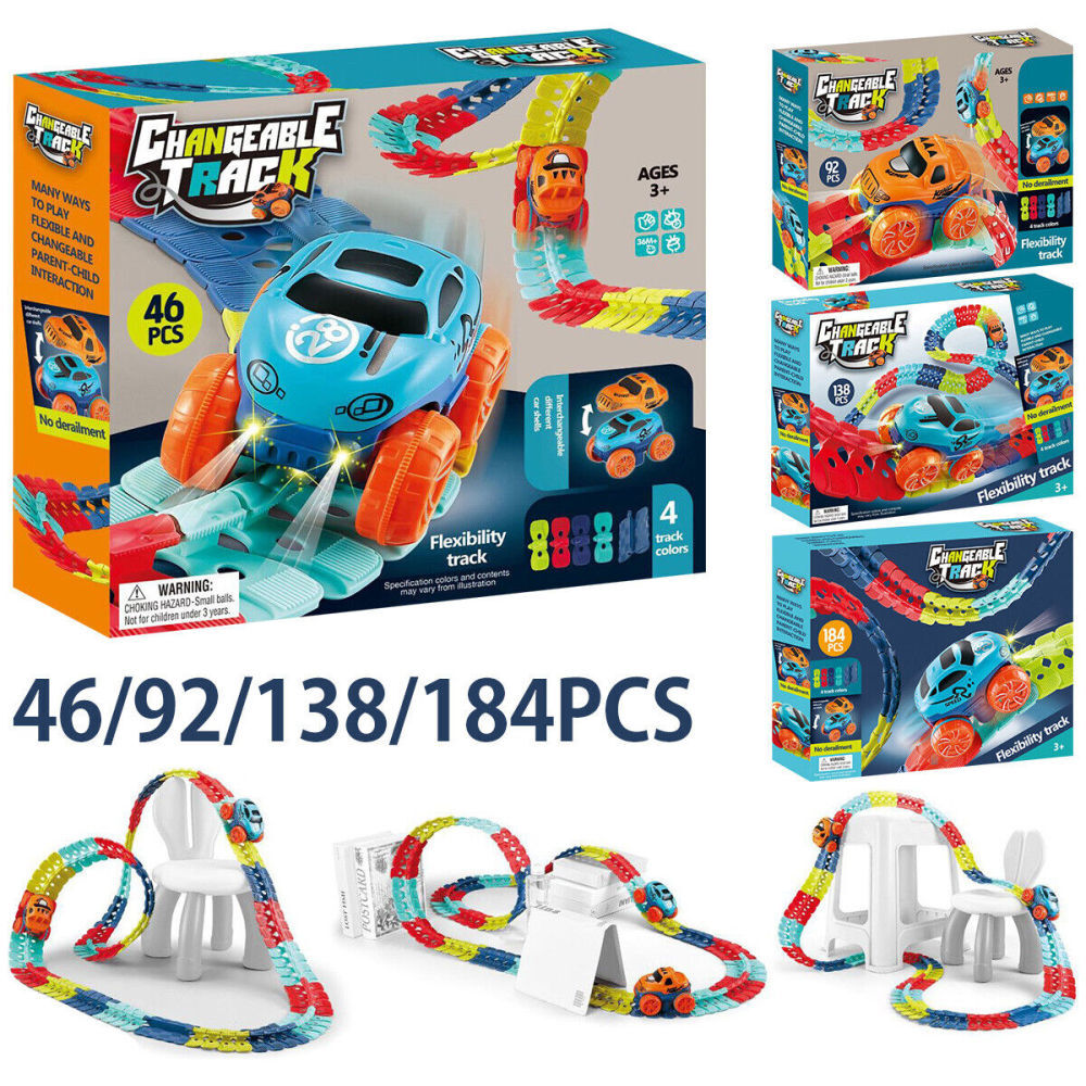 Flexible Rail & Electric Car Set Changeable Track LED Lighting Race Car ...