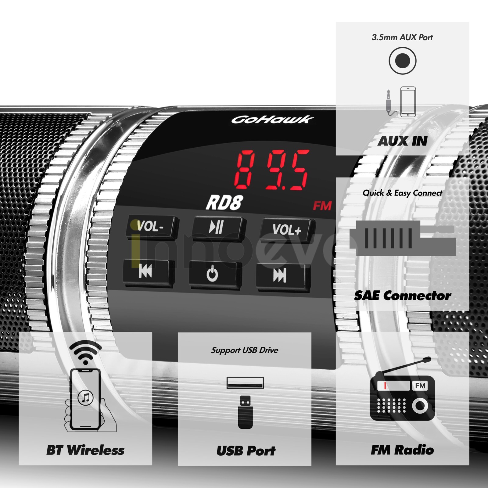 Waterproof Bluetooth Motorcycle Stereo Speaker MP3 Audio System USB AUX ...