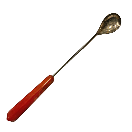 VTG Red Handled Bakelite Barware Spoon Long Stemmed Chrome Scoop Ice ...