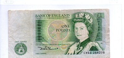 BANK OF ENGLAND ONE POUND NOTE 1980 Queen Elizabeth II as pictured CW63 ...
