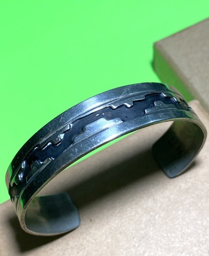 Navajo Leander Nezzie Sterling Silver Deeply Tooled Wide 925 Cuff ...