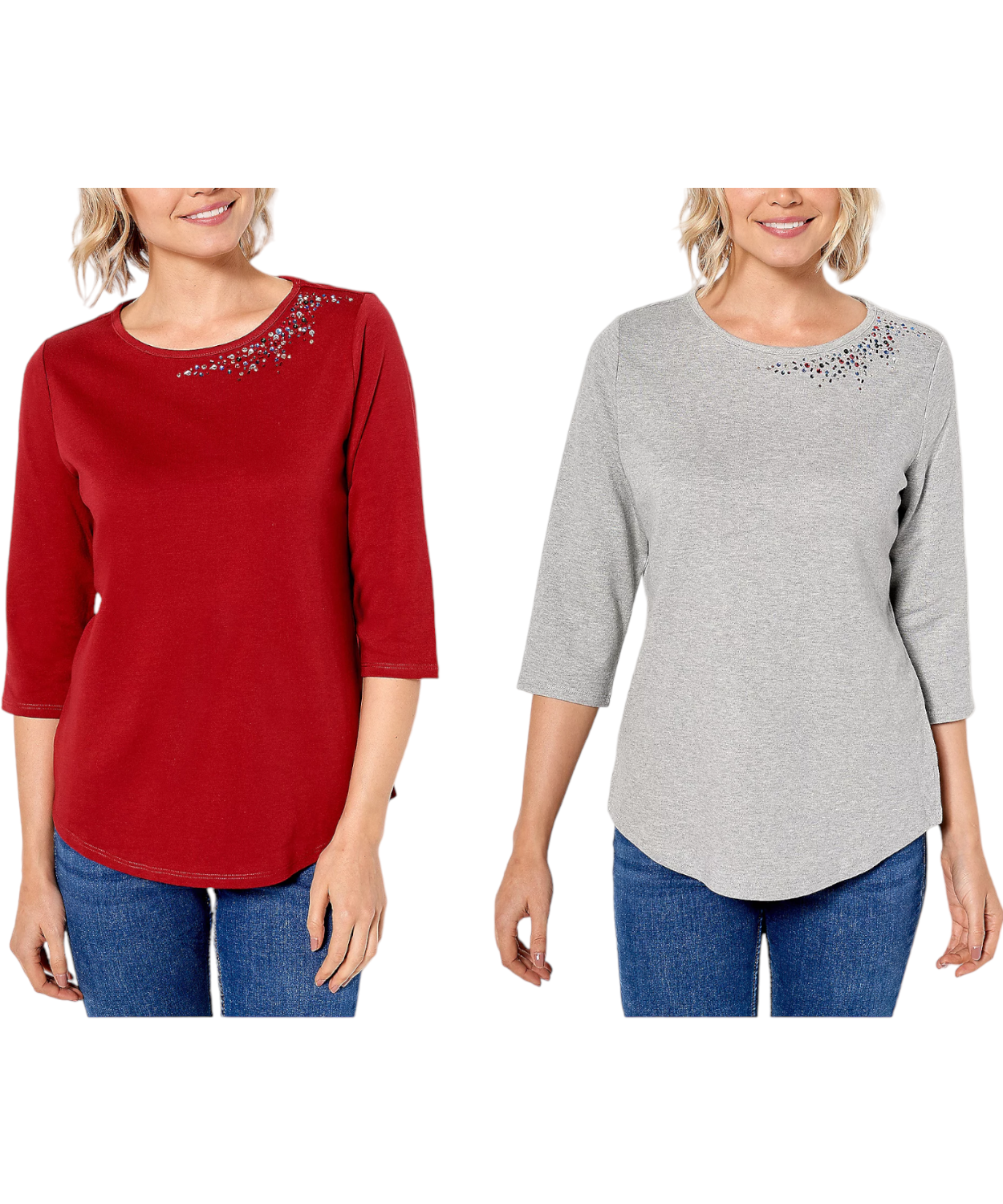 Quacker Factory Multi-Sparkle 3/4 Sleeve Knit Tops - Set of 2 | eBay