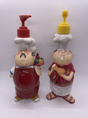 Tracy Flickinger Chef Ketchup & Mustard BBQ Dispenser Set Ceramic CIC ...