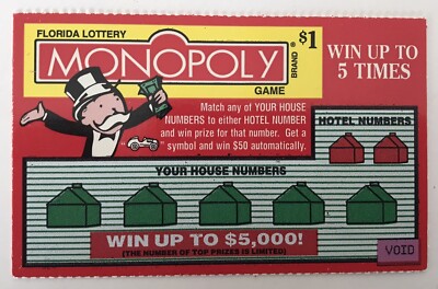 Monopoly Theme Instant SV Lottery Ticket, Florida , red color , no cash ...