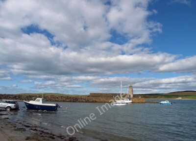 Photo 6x4 Port Logan harbour Launching a boat into the sea with the ...