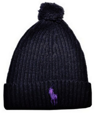Ralph Lauren Big Pony Rib-Knit Cuffed Hat Black/Purple NWT $58 | eBay