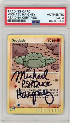 PSA Signed Micheal Haigney Geodude 55/97 Ex Dragon REVERSE HOLO ...