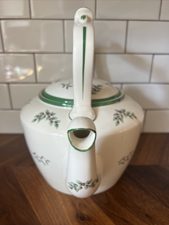 Spode Large Christmas Kettle Teapot England Tree Holly Earthenware See ...