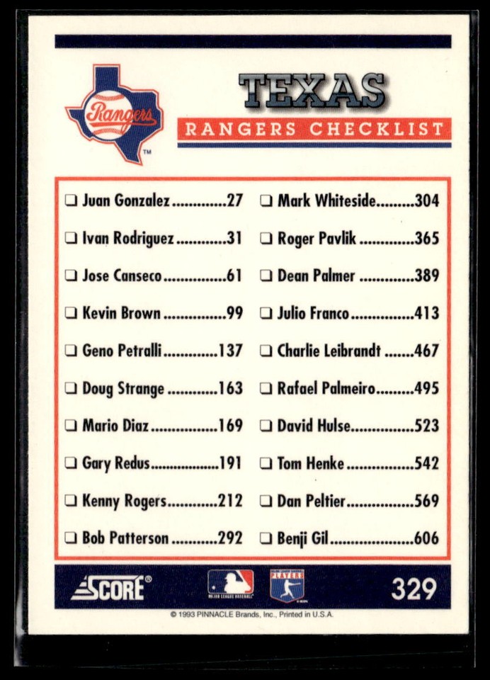 1994 Score #329 Texas Rangers Gold Rush Near Mint or Better | eBay