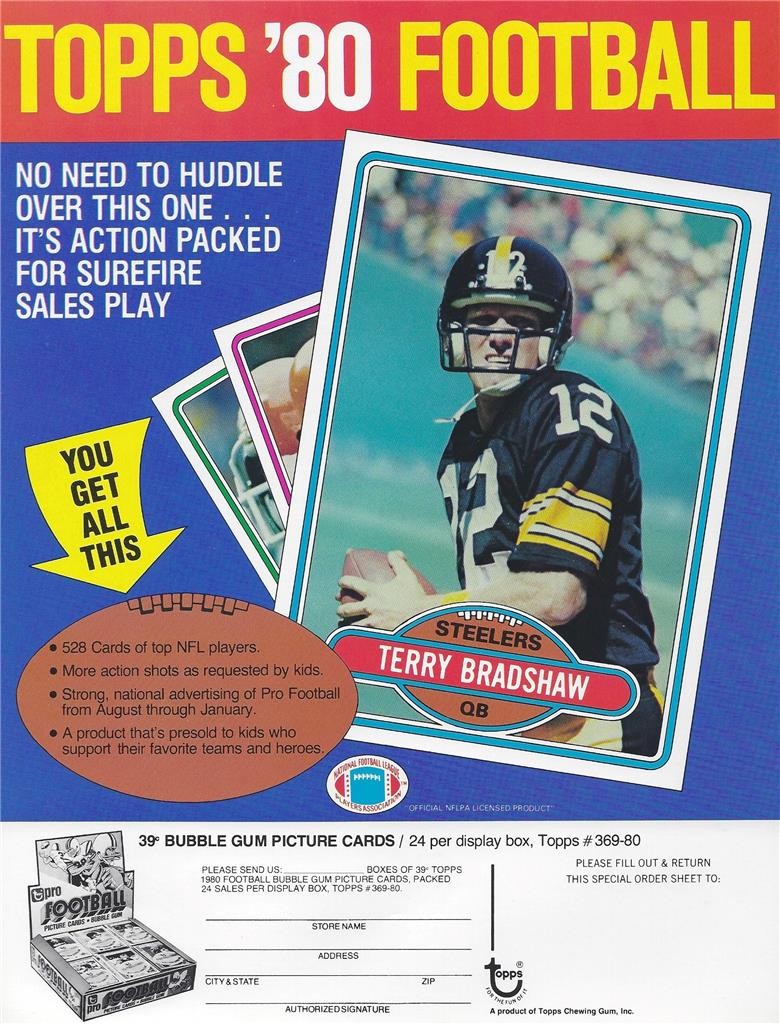 1980 80 Topps Football Promo Sell Ad Sheet Terry Bradshaw Sales ...